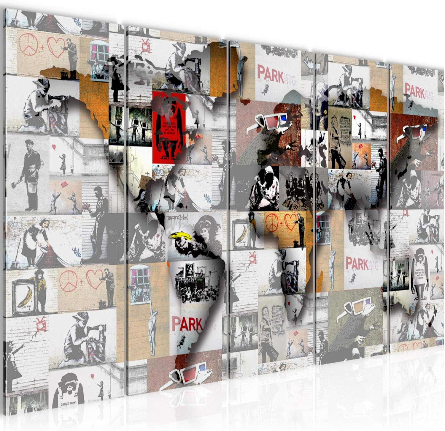 Runa Art Wandbild XXL Weltkarte Banksy Collage Loft Wohnzimmer 200 x 8 – techstudio.ch