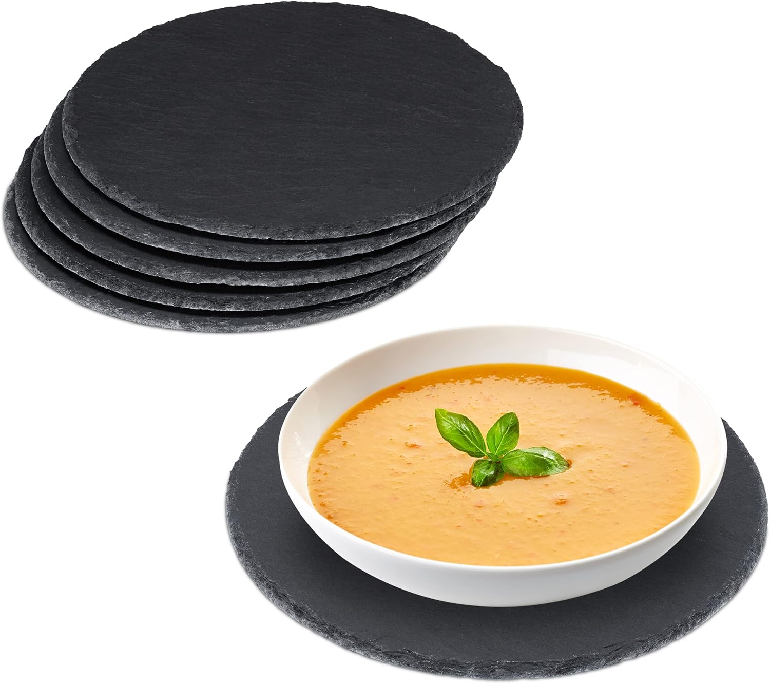 Relaxdays 12 x Schieferplatte rund, 25 cm Ø, Pizzateller zum Servieren – techstudio.ch