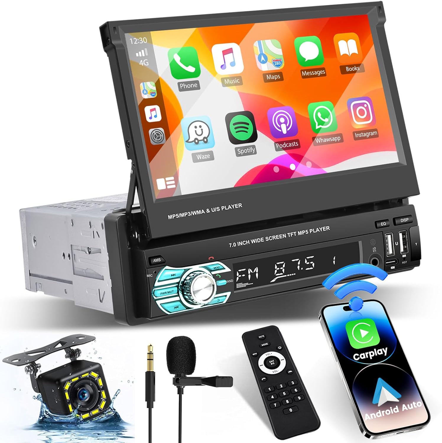 Autoradio 1Din Wireless Carplay Android Auto mit Ausfahrbarem 7" Bilds – techstudio.ch