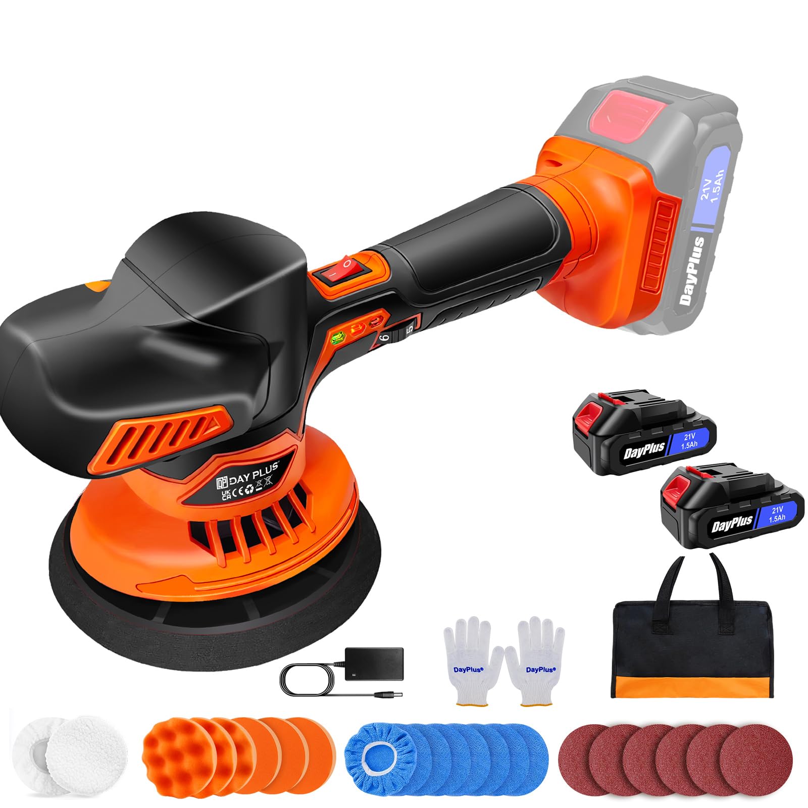 Poliermaschine Akku 21V, Exzenter Poliermaschine mit 2x Akkus, Auto Po ...