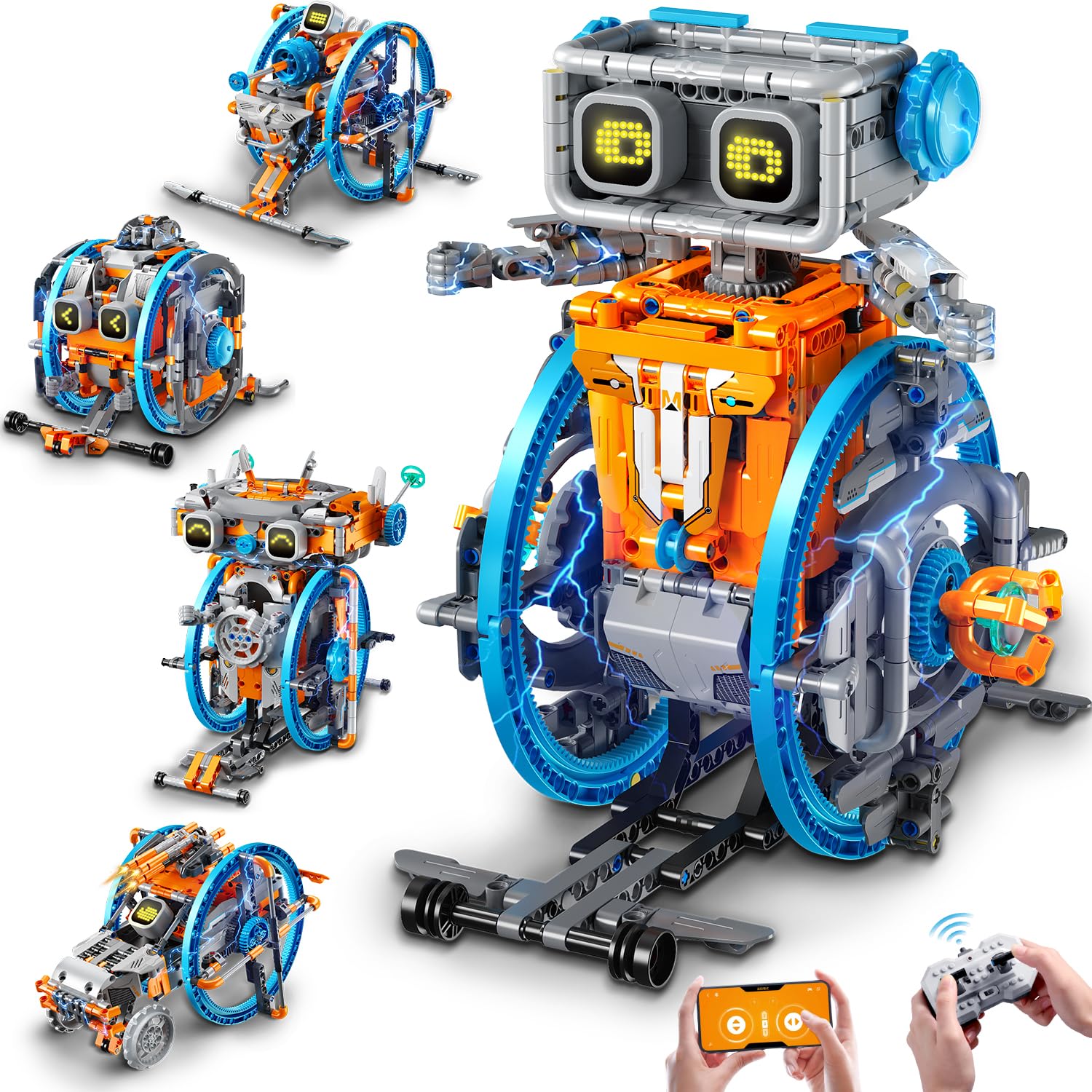 Technik Roboter für Kinder Bauspielzeug mit LED-Augen, 5-in-1 Fernbedi ...