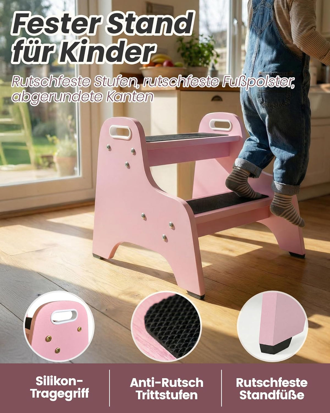 Tritthocker Kinder aus Massivholz – 2 Stufen & rutschfest – Für Bad ...