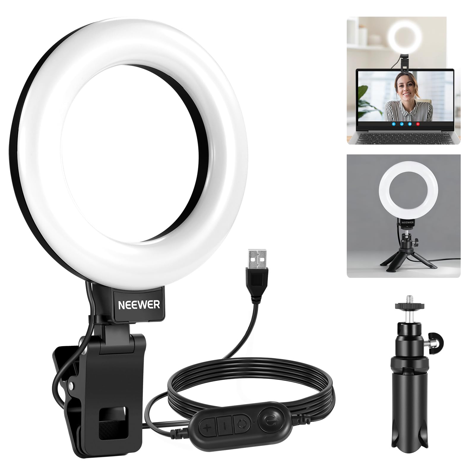 NEEWER BASICS 5" Ringlicht mit Klemme und Mini Stativ, 10W 3000k-6000K ...