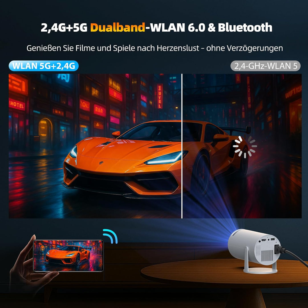 Mini Beamer 4K, Smart Beamers 1080p mit WiFi6 und Bluetooth5.0, 220°-D ...