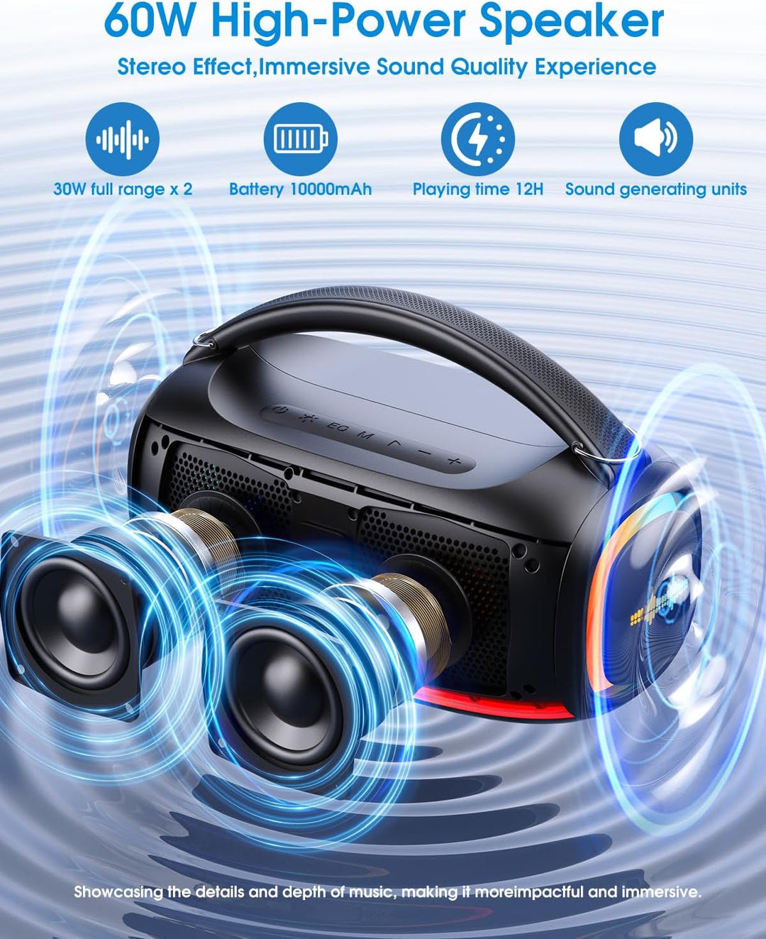 Tragbarer Karaoke Maschine,60W Bluetooth Lautsprecher,IPX7 wasserdicht – techstudio.ch