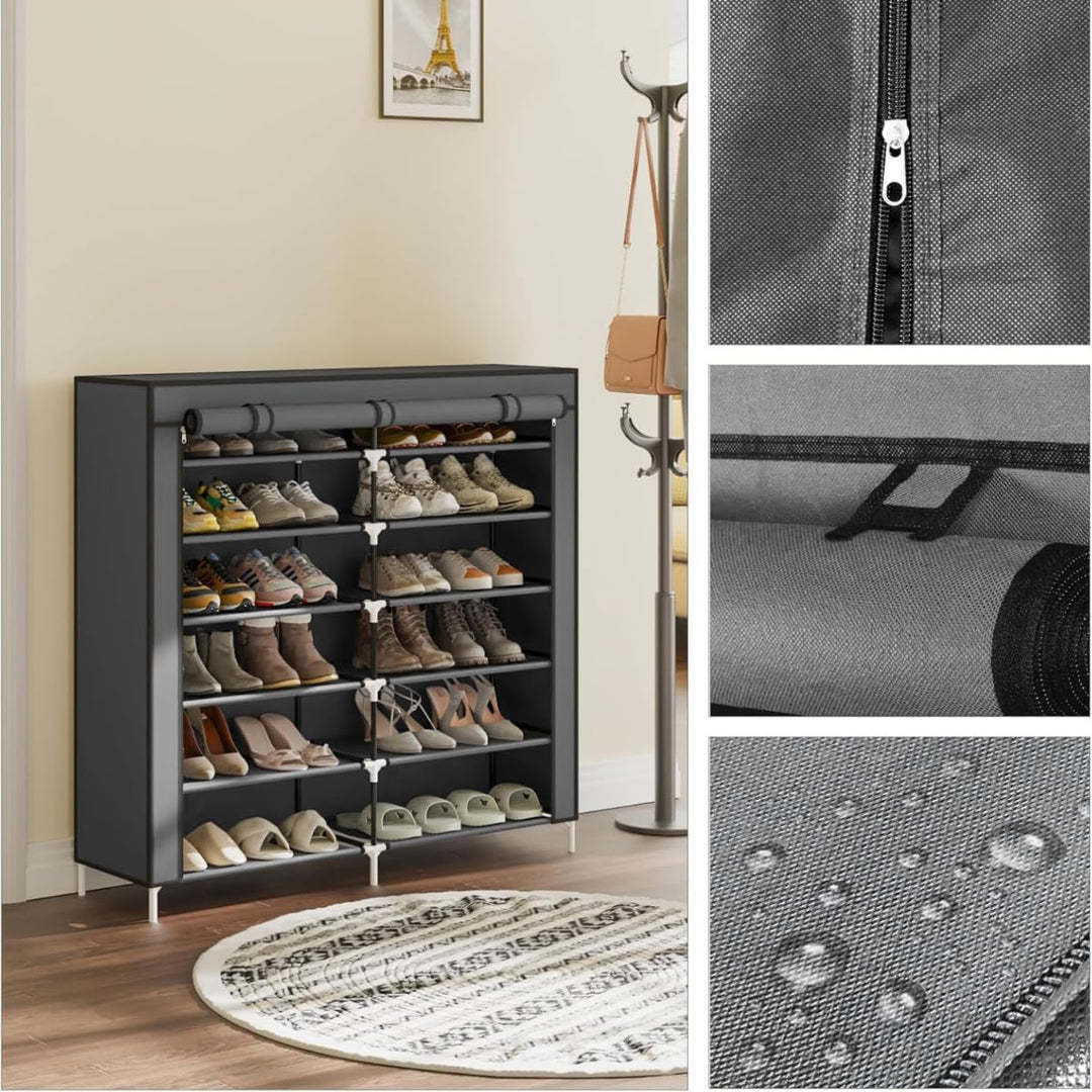 ZOLTA Textilschuhschrank 6 Ebenen 12 Fächer grau 107×114×29 cm mit Rol – techstudio.ch