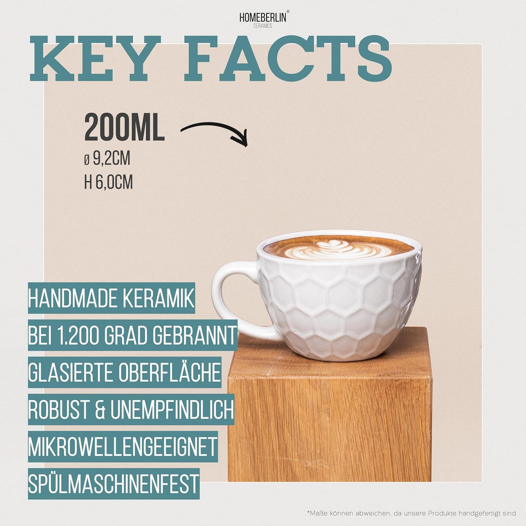 HOMEBERLIN® Design Cappuccino Tassen Set - 200ml Kaffeetassen 4er Set ...