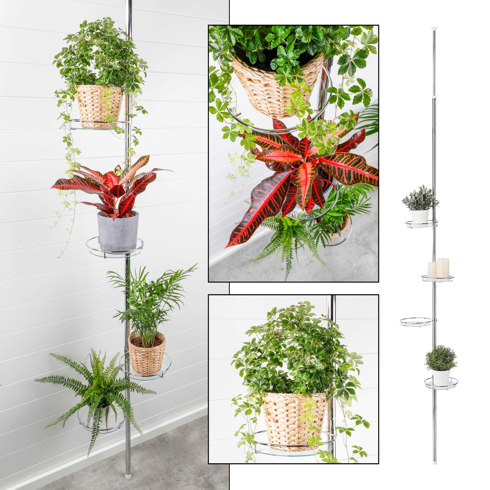 Gravidus Teleskop Blumenregal ausziehbar mit 4 Glasablagen, höhenverst ...