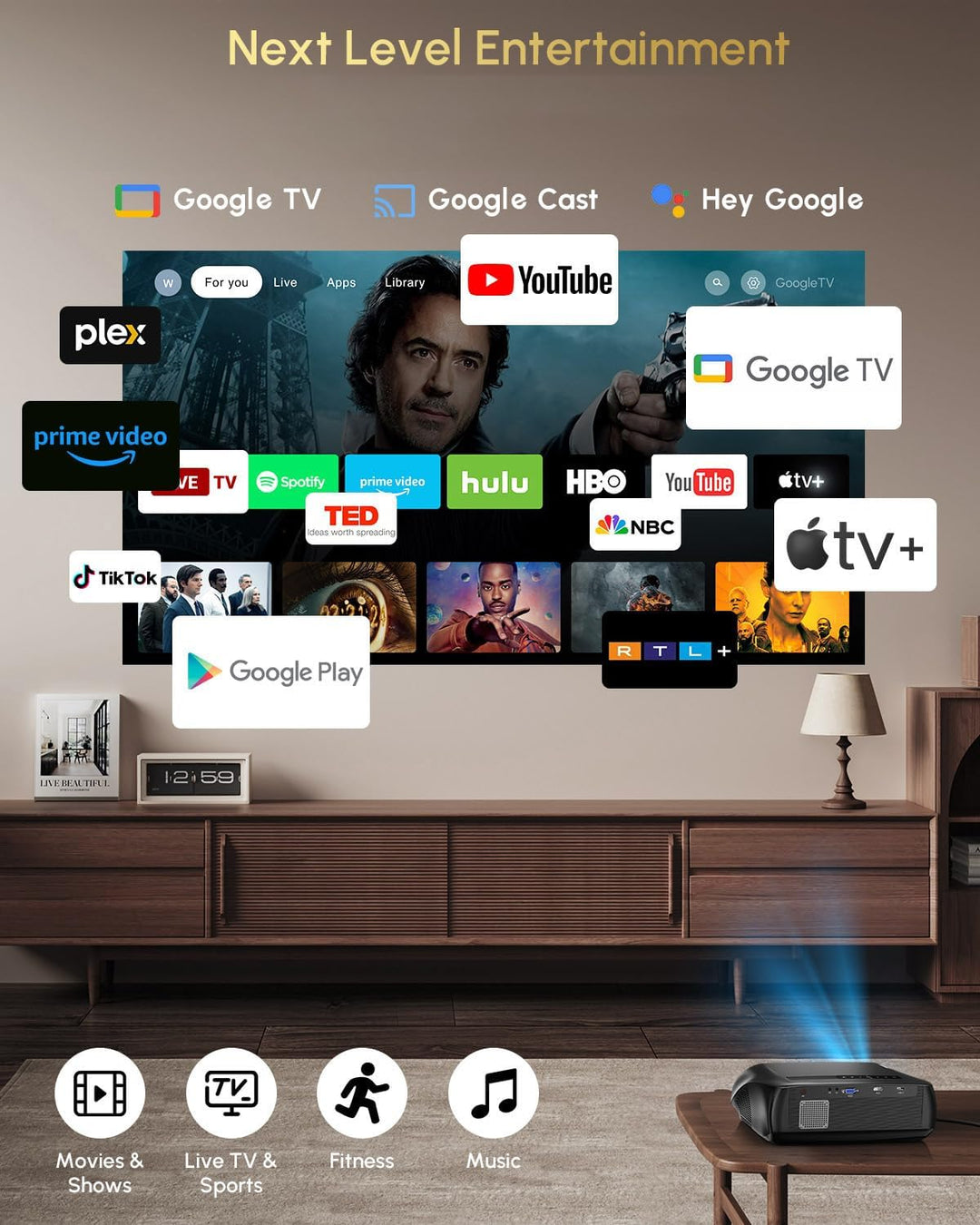 Smart 4K UHD Tageslicht Beamer Heimkino mit Google TV, 2200ANSI, HDMI ...
