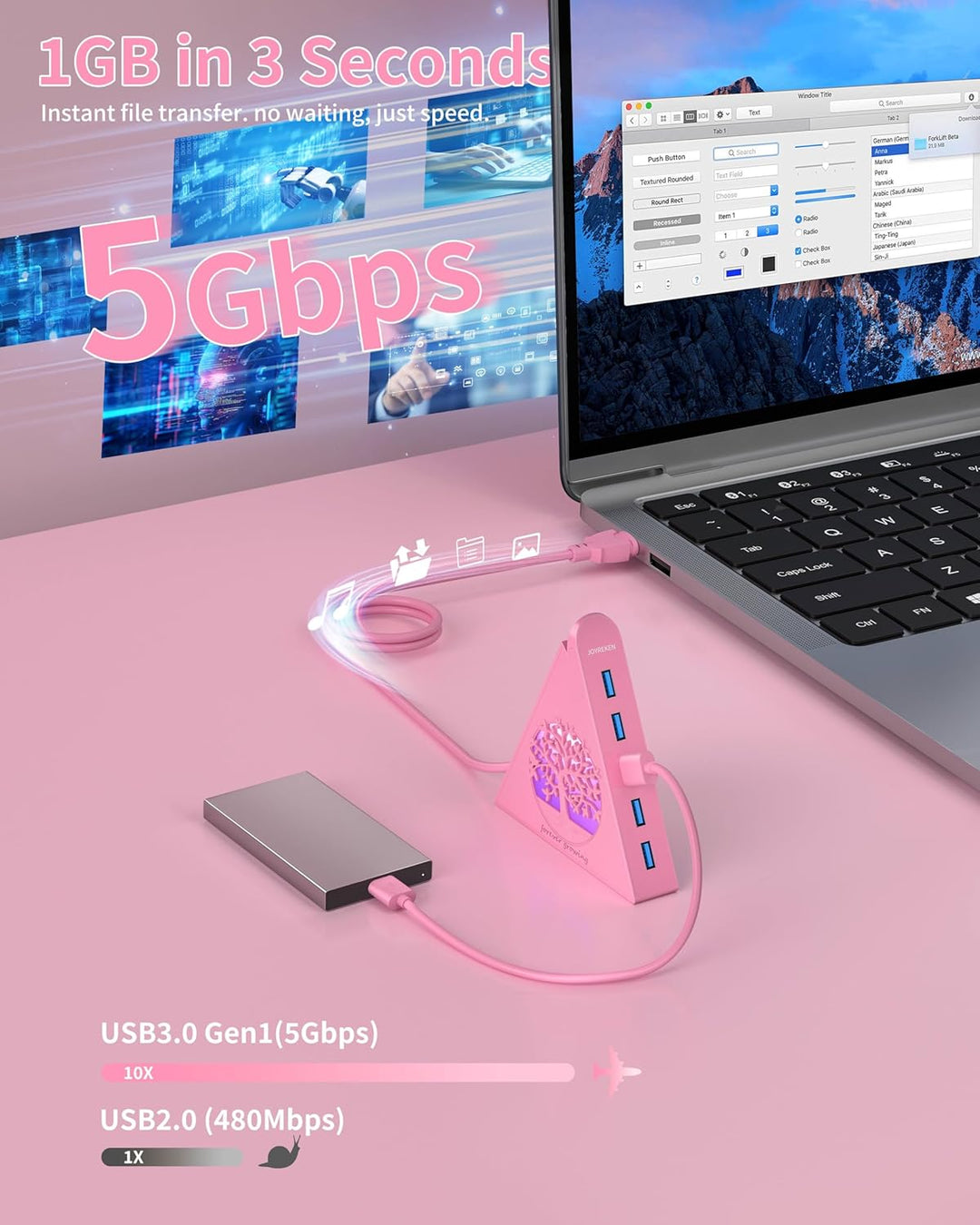 7-Port USB 3.0 Hub, RGB USB Hub mit RGB Baumlicht und 0,6m Kabel, USB ...