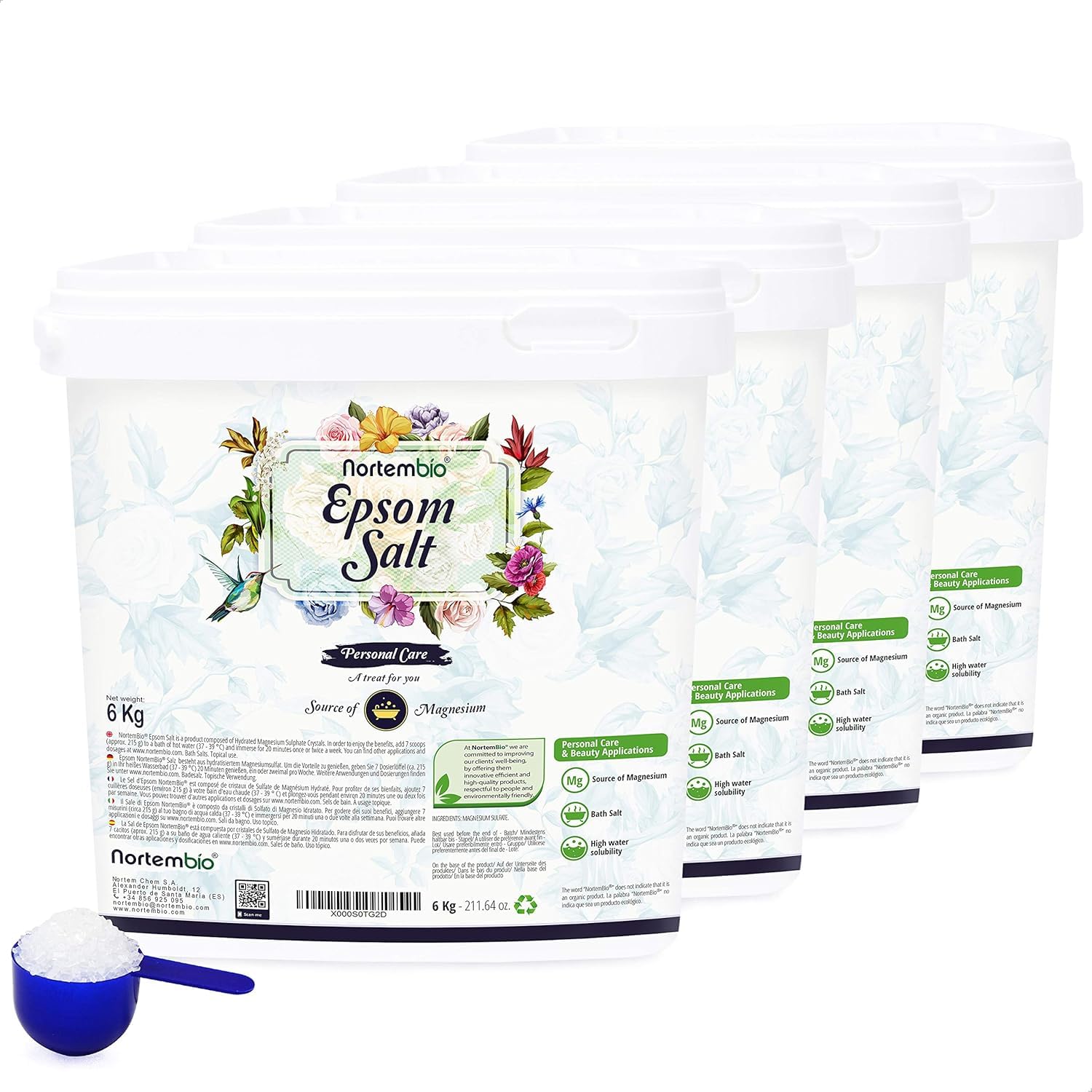 Nortembio Epsom Salz 4x6 Kg. Konzentrierte Quelle von Natürlichem Magn ...