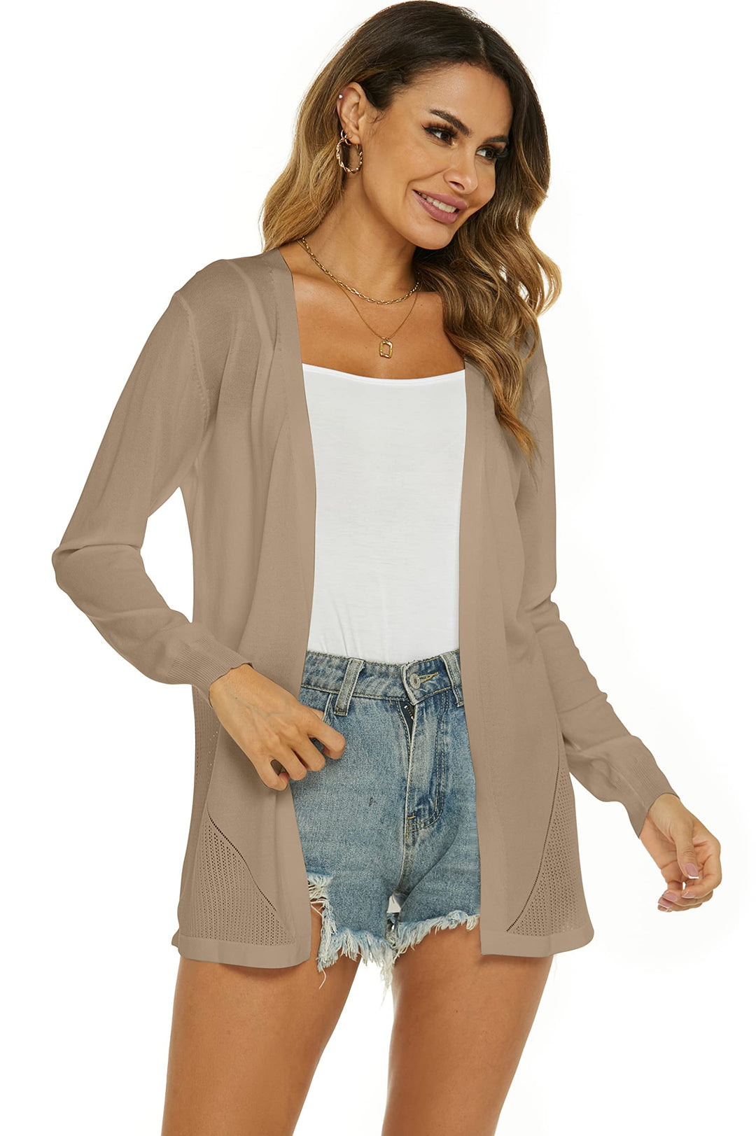 Ietaoo Damen Strickjacke Sommer Cardigan Elegant Lang Jacke Leichte La ...