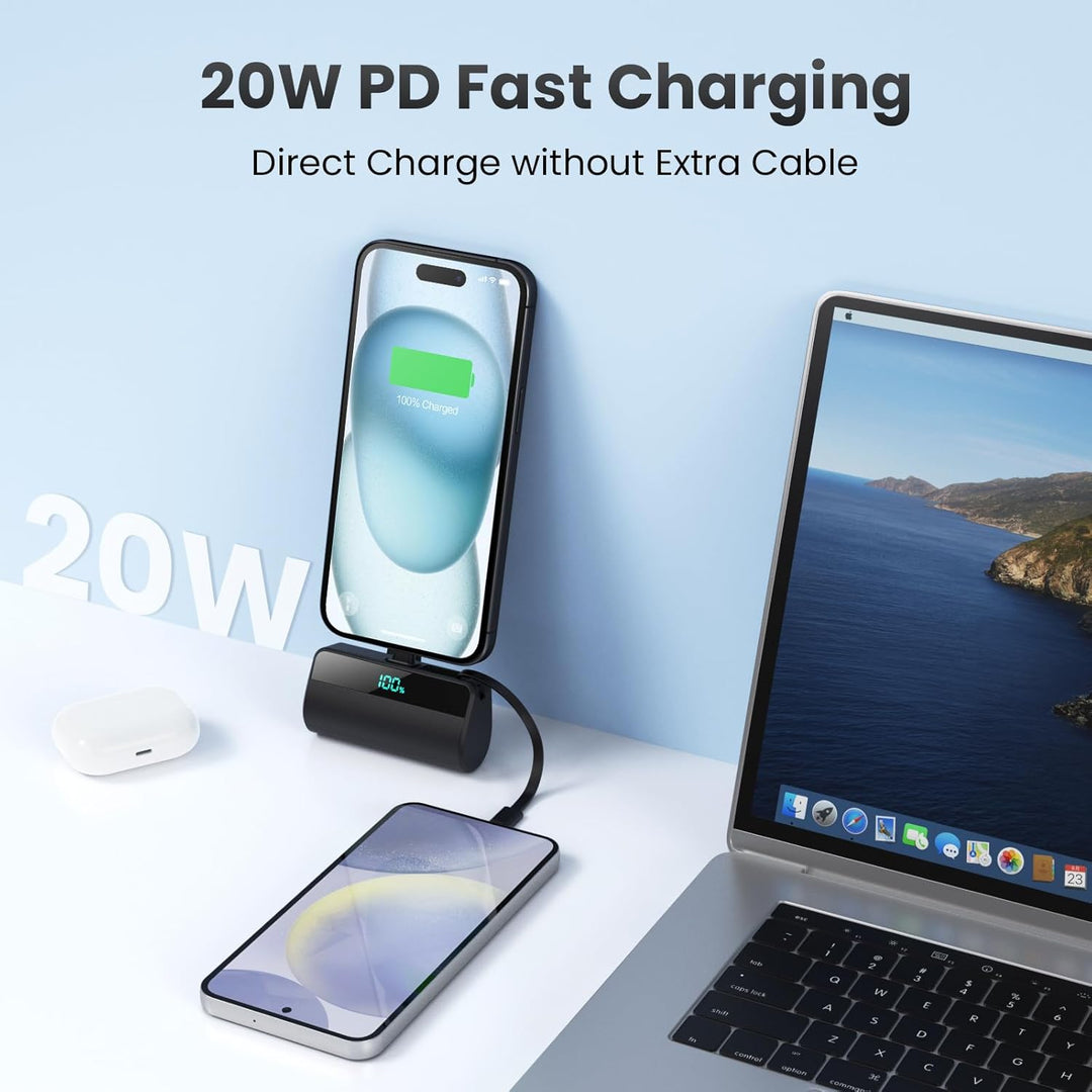 Mini Power Bank für iPhone, 5500mAh Klein Powerbank 20W PD Schnelles A ...
