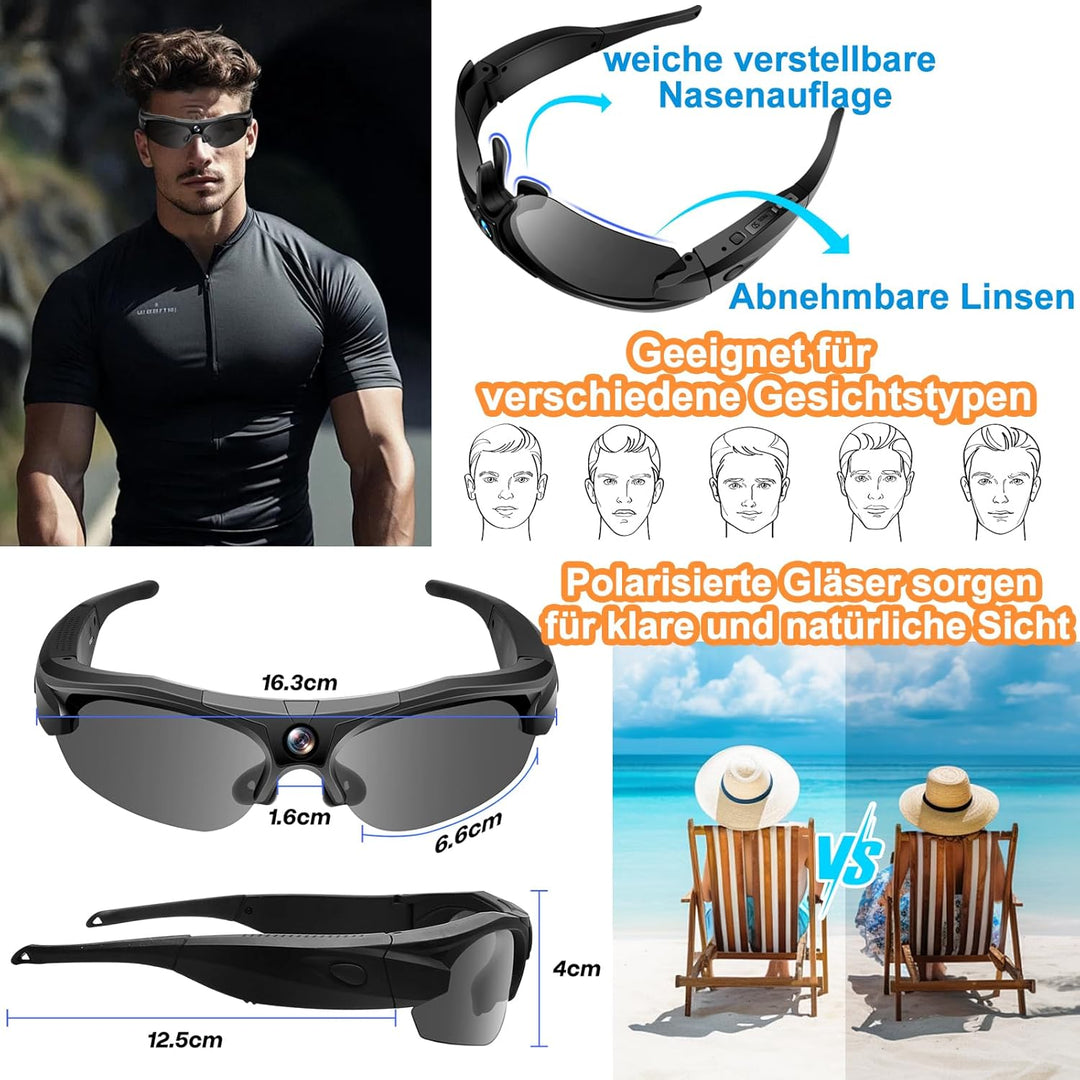 Action-Cam, WiFi 4K & 120° Weitwinkel Brille mit Kamera, Polarisierte ...