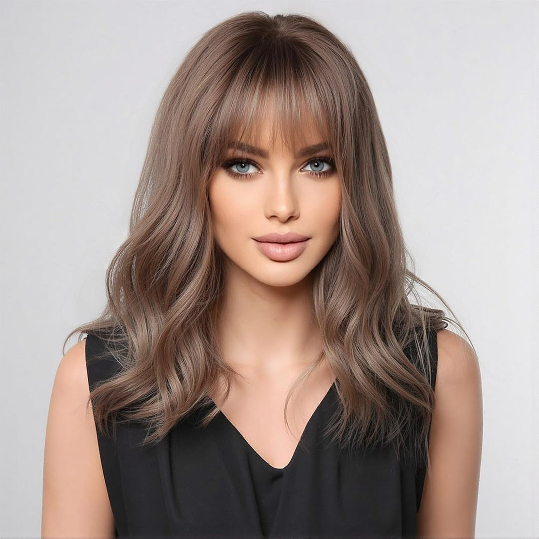 HAIRCUBE Langhaarperücke für Damen, gewelltes Haar mit Pony, Hellbraun ...