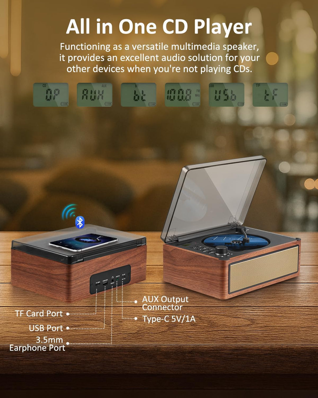G Keni CD Player Bluetooth 5.0 mit Radio & AUX - Tragbarer Stereo CD-S ...