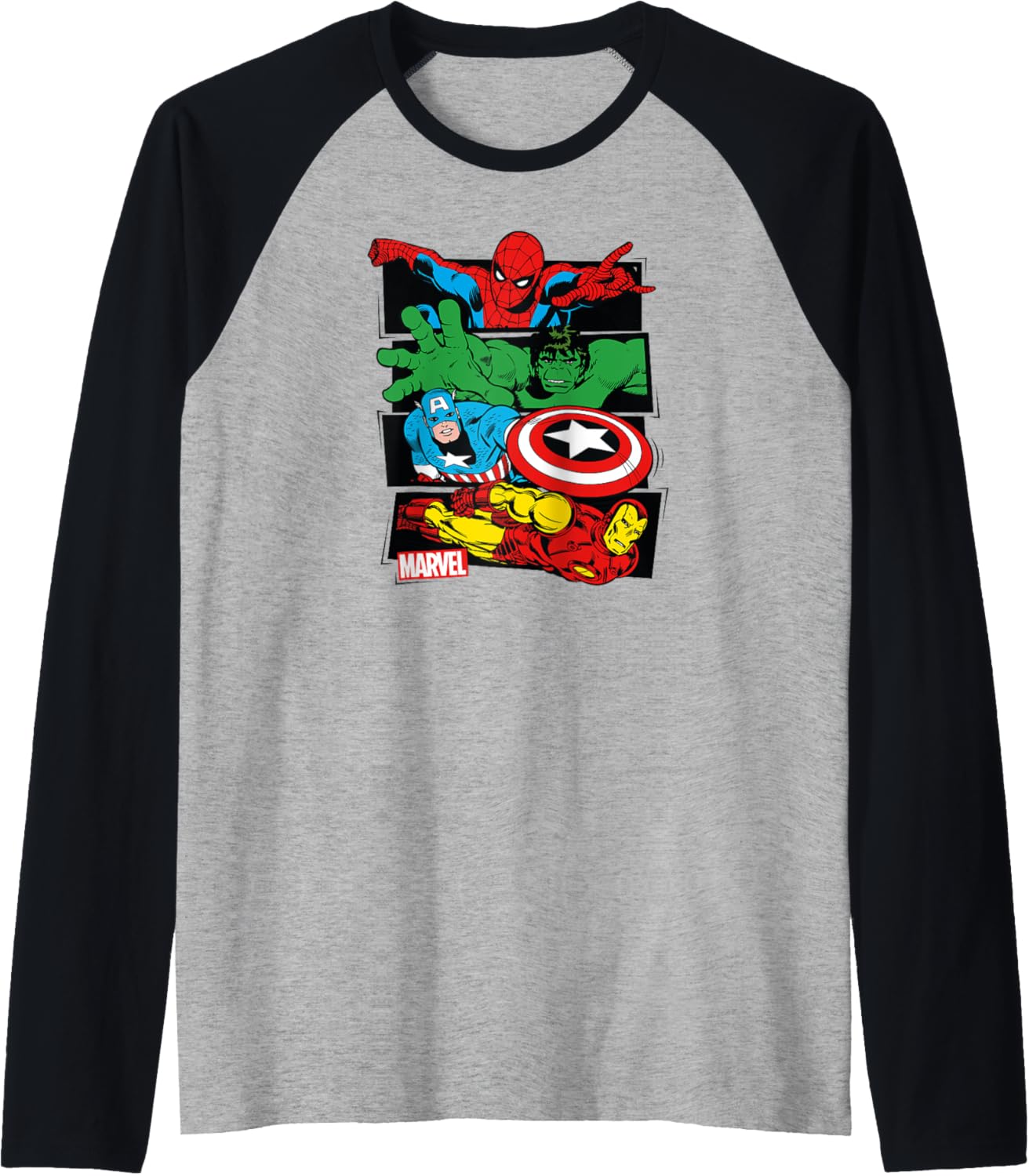 Marvel Spider-Man, Hulk, Captain America, Iron Man Panels Raglan ...
