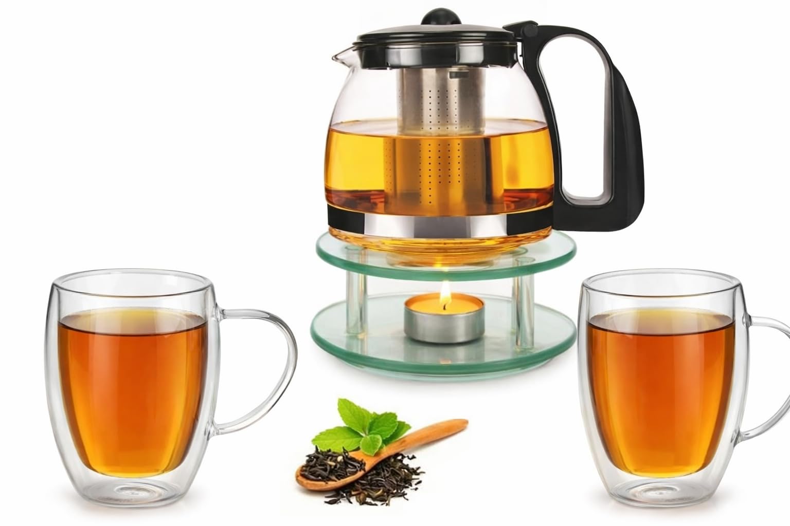 Premium Tee Kanne Geschenk Set vom Allerfeinsten bestehend aus Glas Te ...
