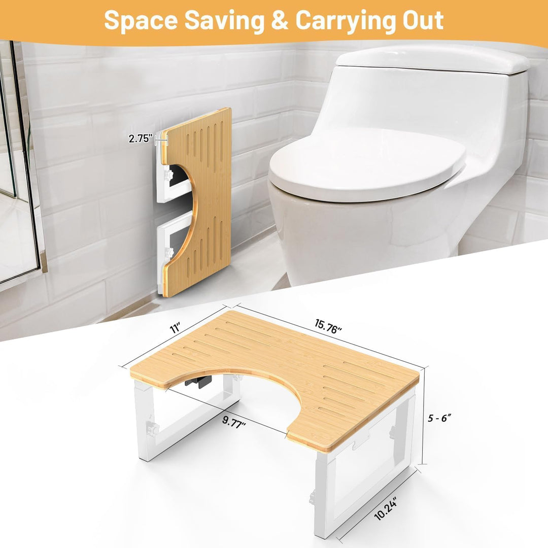Toilet Stool Squat Adult Foldable WC Hocker Metal Leg & Bamboo Surface ...