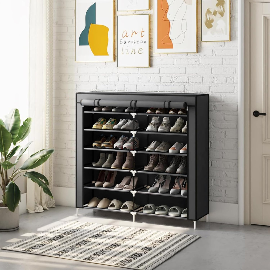ZOLTA Textilschuhschrank 6 Ebenen 12 Fächer grau 107×114×29 cm mit Rol – techstudio.ch