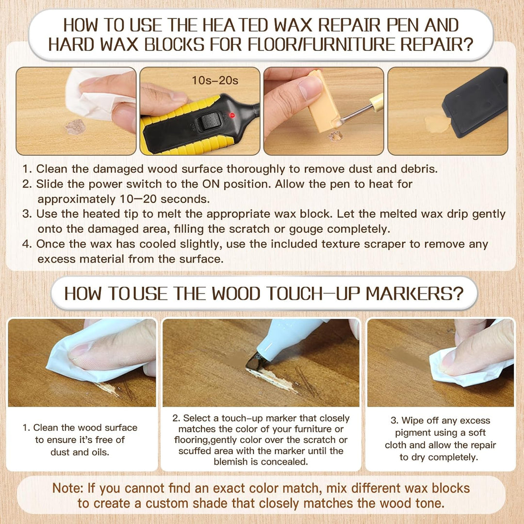 Laminat Reparaturset, Parkett Reparaturset mit 11 Farben Hartwachs, 6 ...