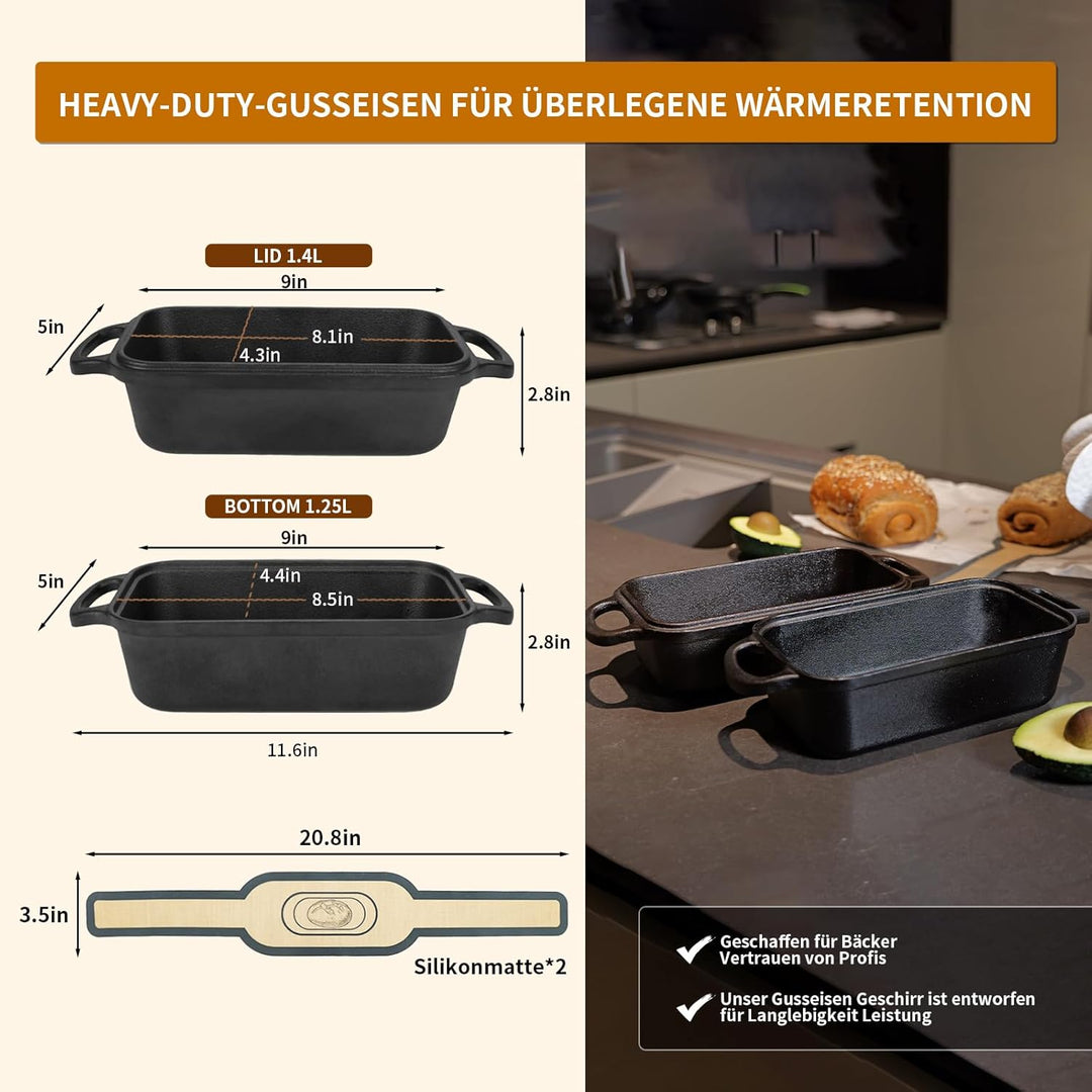 Illidan Gusseisen Brotbackform mit Deckel, Gusseisen Topf Brot Backen ...