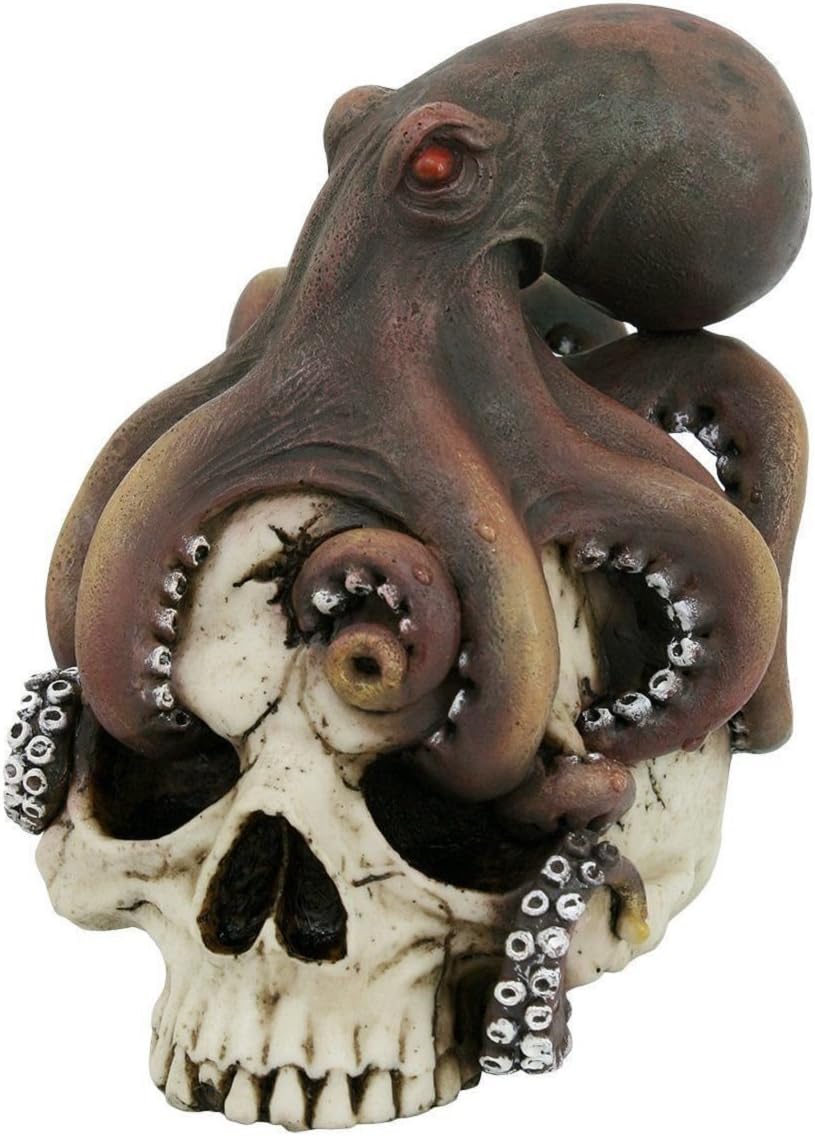 Pacific Trading Octopus Wrapped Around Human Skull Figurine Skeleton P ...