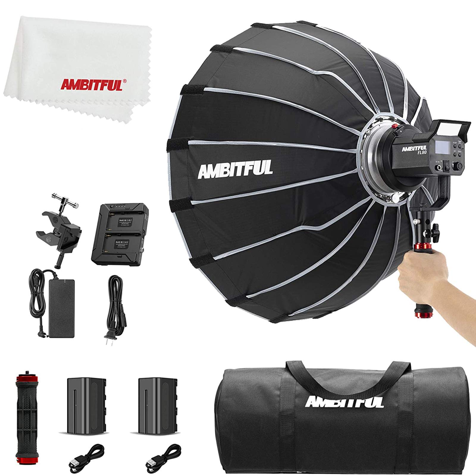 AMBITFUL FL80 80W 5600K COB LED-Videolicht mit Bowens-Halterung Tagesl ...