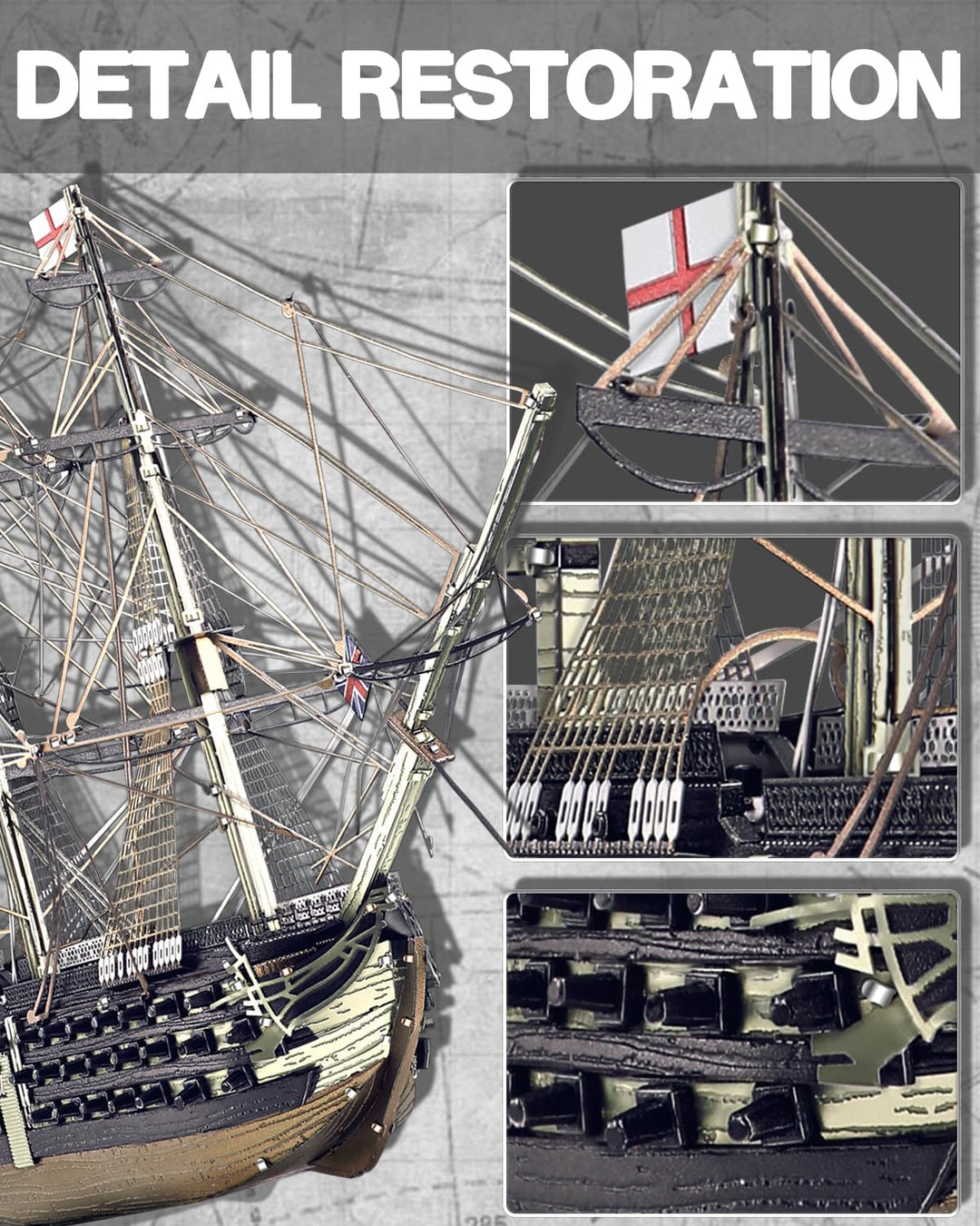 piececool 3D Puzzle Metall Kriegsschiff HMS GEWING, Segel-Schlachtschi ...