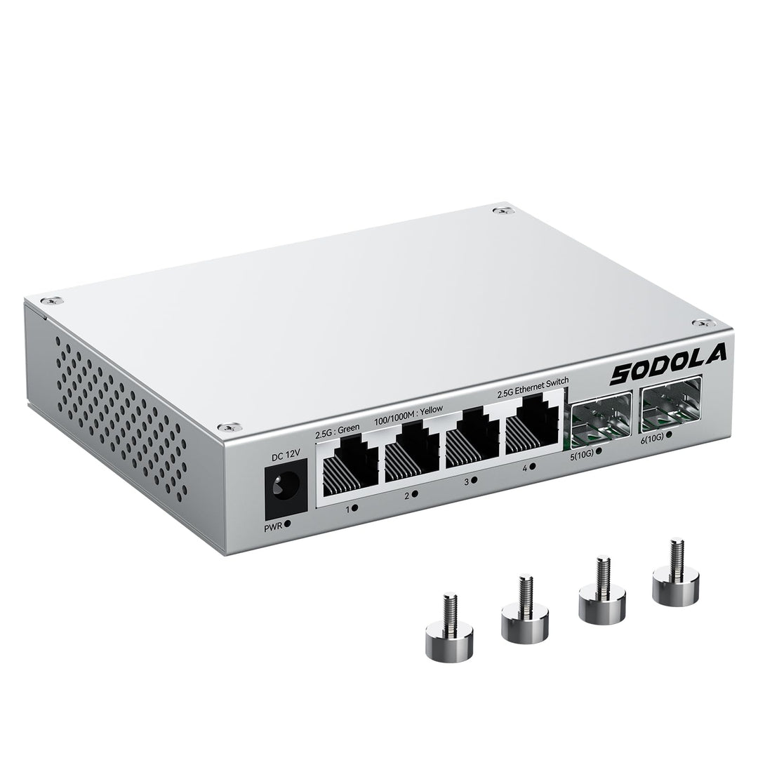 SODOLA 2.5 Gbit Switch– 4X 2,5G Base-T Ports + 2X 10G SFP+, Aluminiumk ...