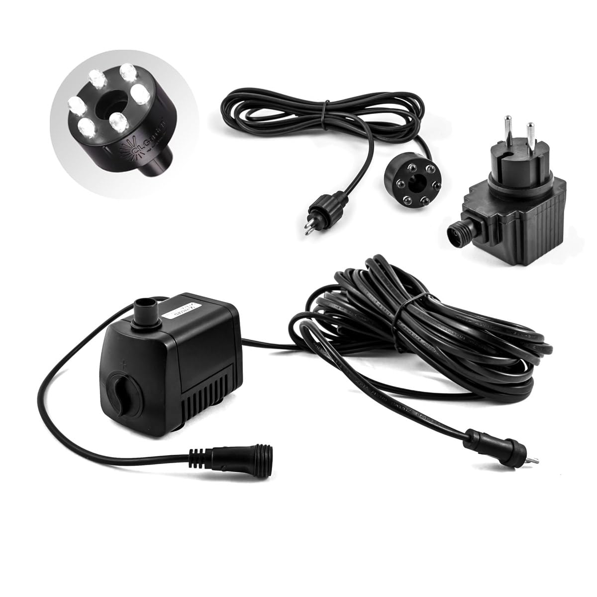 CLGarden Springbrunnen Pumpe SP1 Springbrunnenpumpe 12V mit 1x LED Rin ...