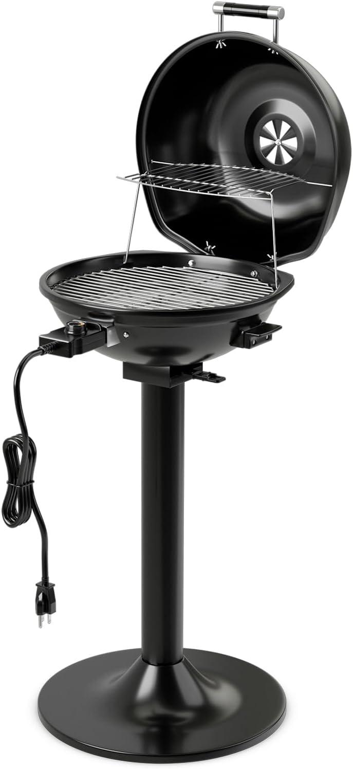 COSTWAY Elektrogrill 1600W freistehend, Standgrill mit 2-Zonen Grillpl ...