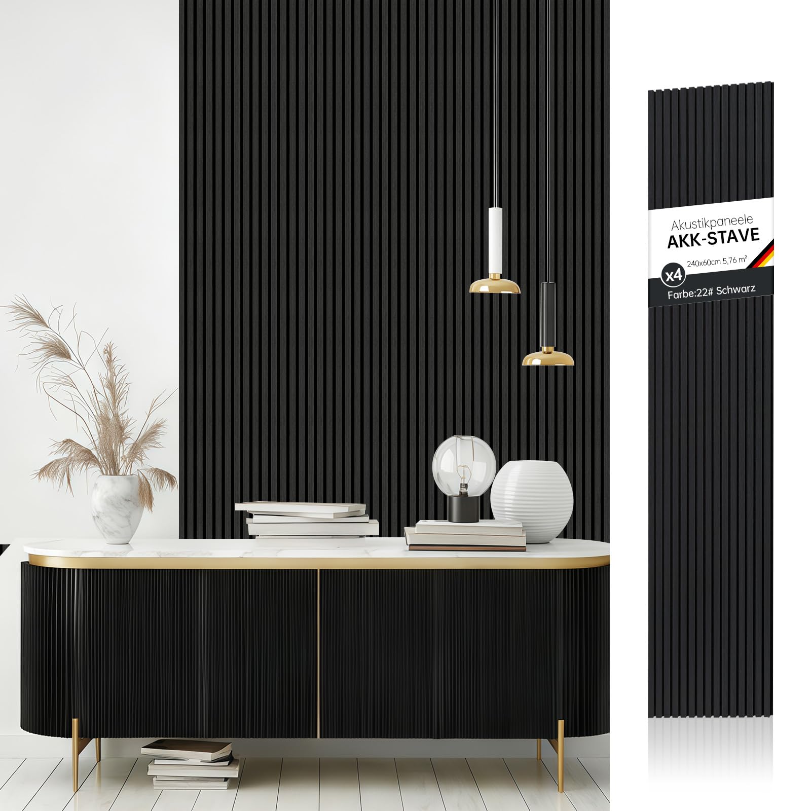 AKK-STAVE Akustikpaneele Holz 240x60 cm (4er-Set 5,76 m²) - Akustik Pa ...