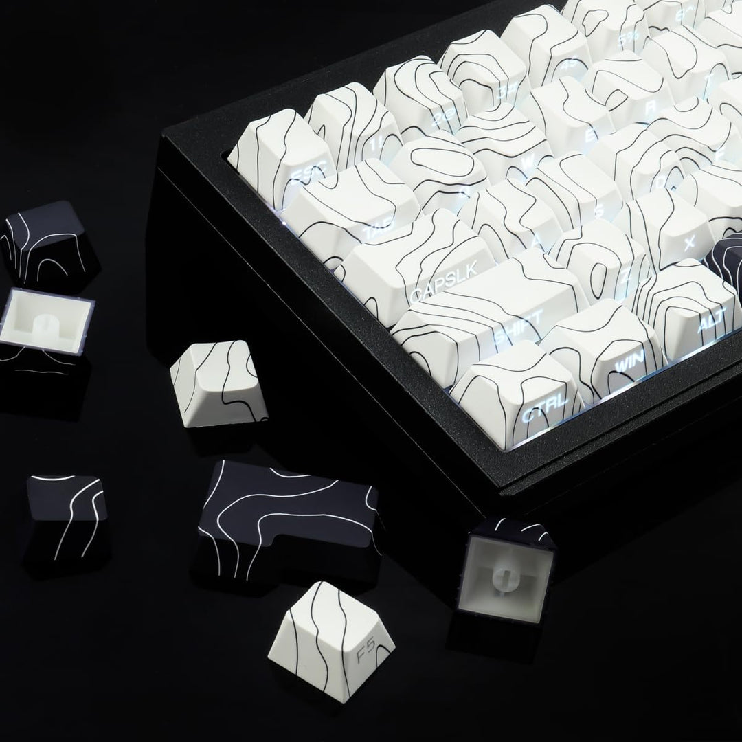 Sunzit Custom Keycaps, Weisse & Schwarz Topographische 131 Tasten PBT ...